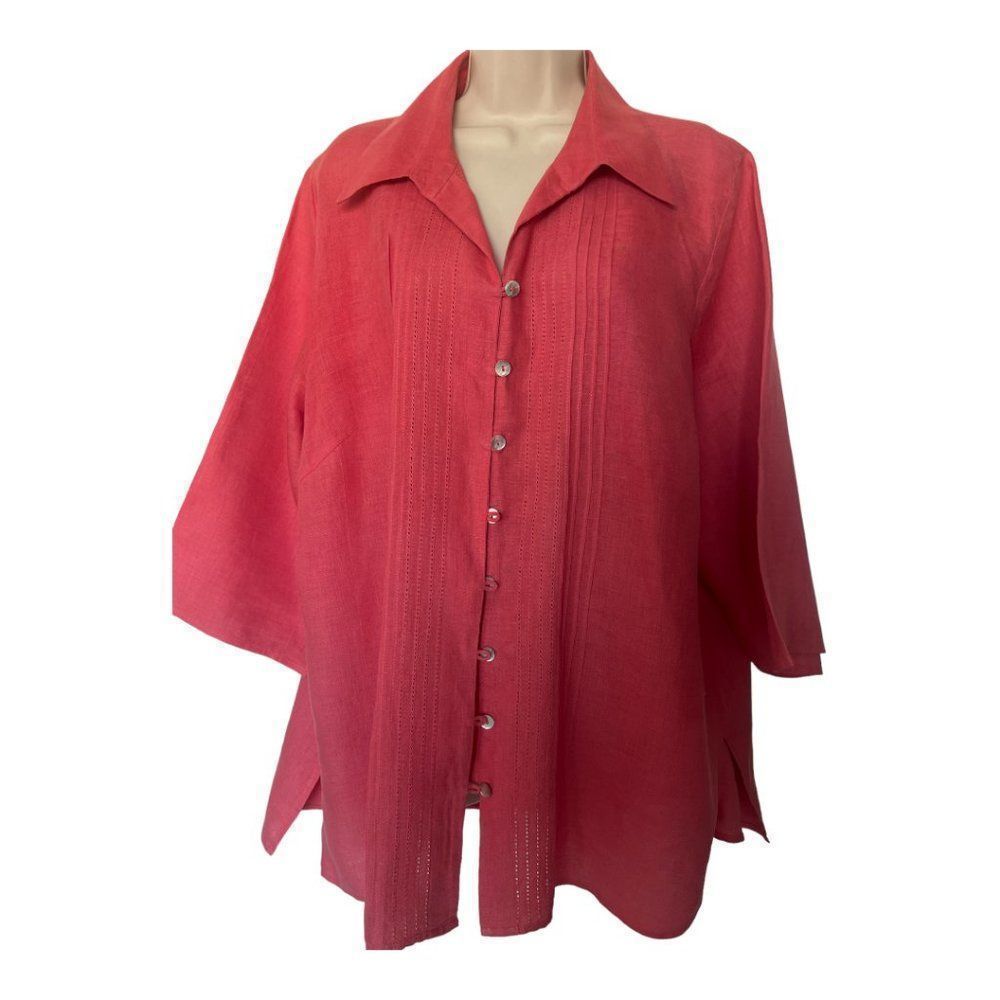 New Edward Woman %100 Irish Linen Women's Blouse 2x - Gem
